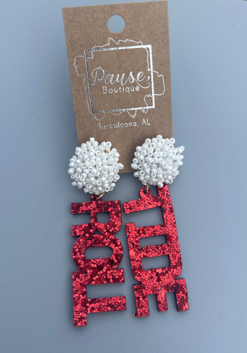 Cut out Roll Tide glitter earrings – Pause; Boutique